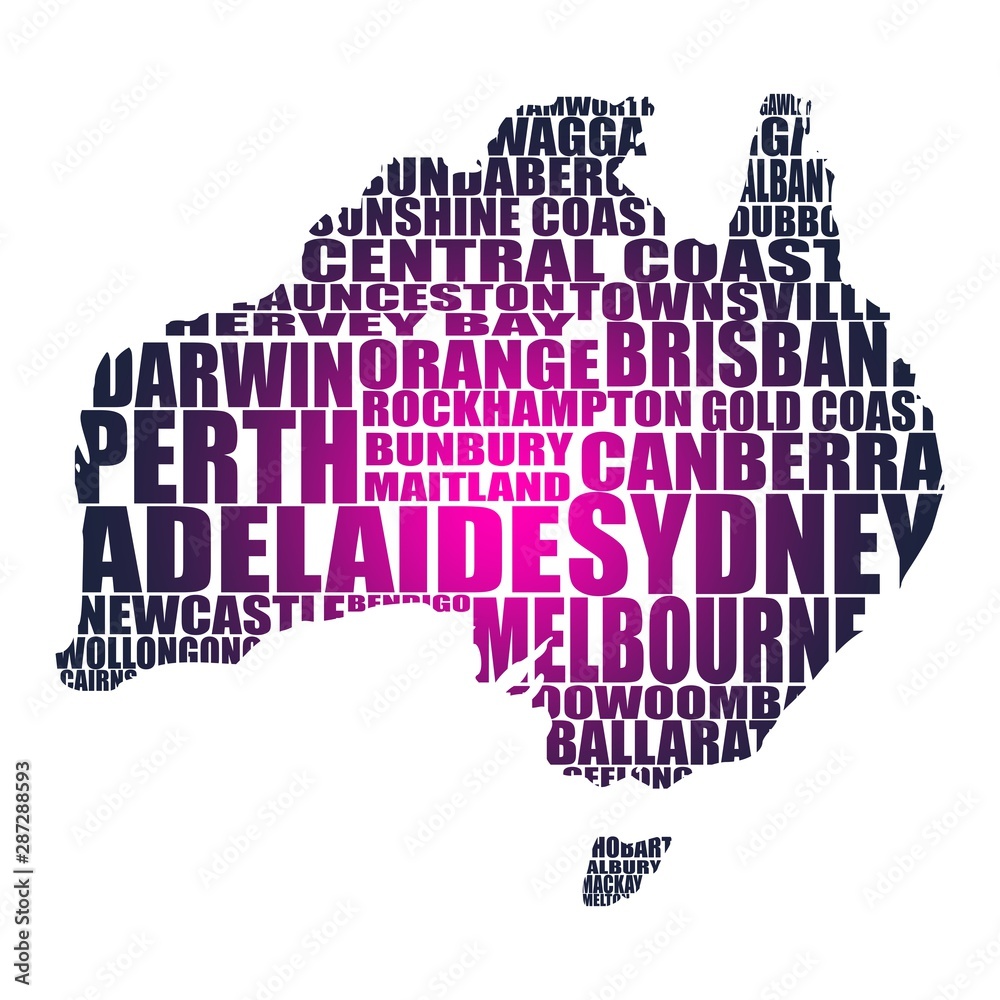 Map of Australia made from cities list. Vector illustration Stock ...