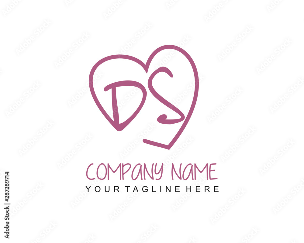 Initial DS letter handwriting logo with heart template vector Stock ...