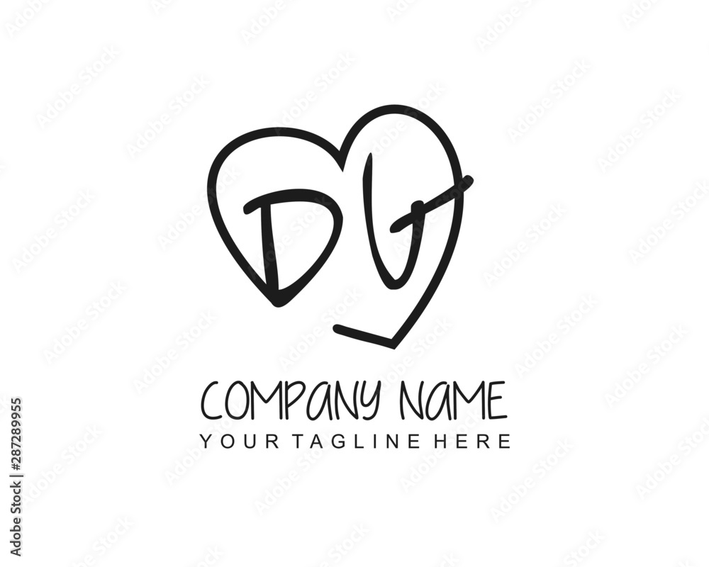 Initial DG letter handwriting logo with heart template vector Stock ...