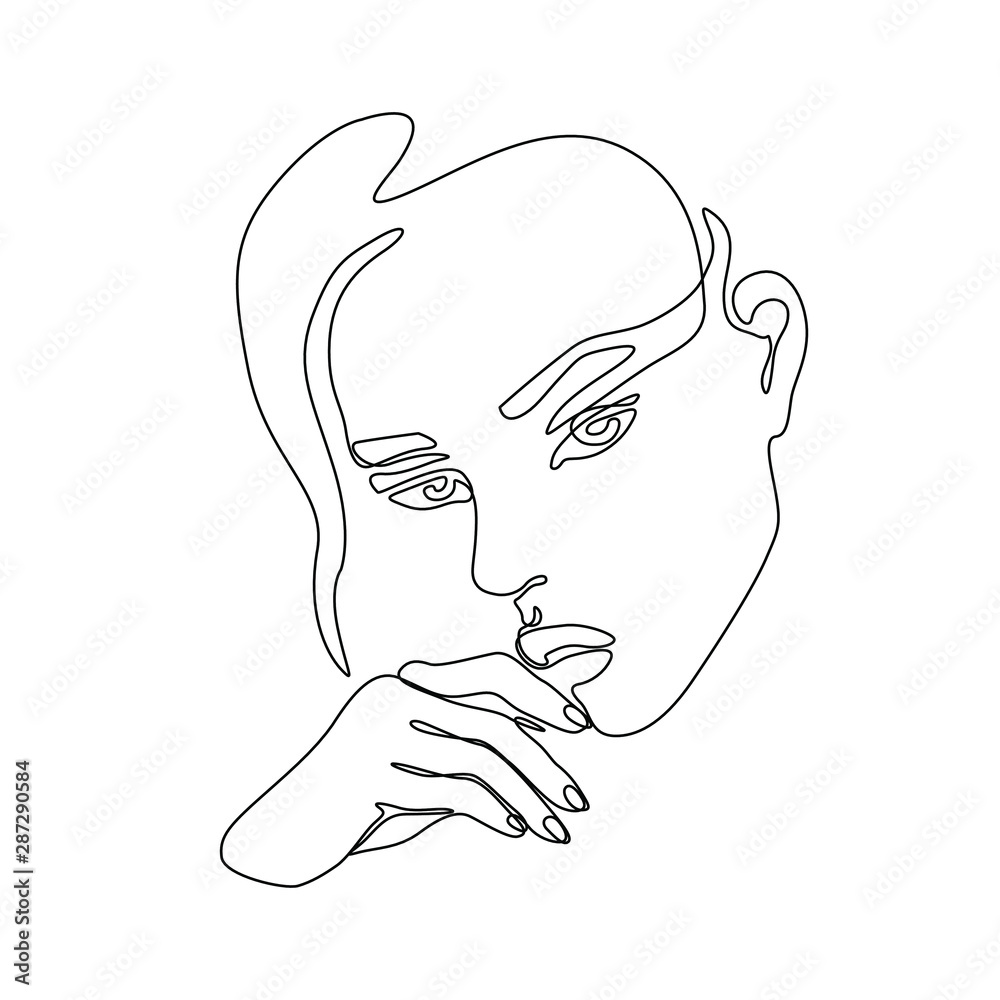 Beautiful girl line art, isolated vector illustration, tattoo, print ...