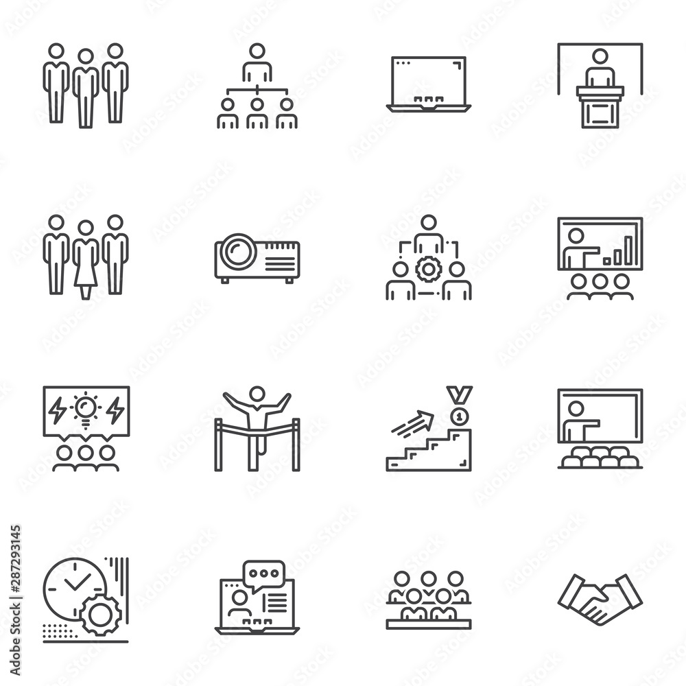 Business presentation line icons set. linear style symbols collection ...