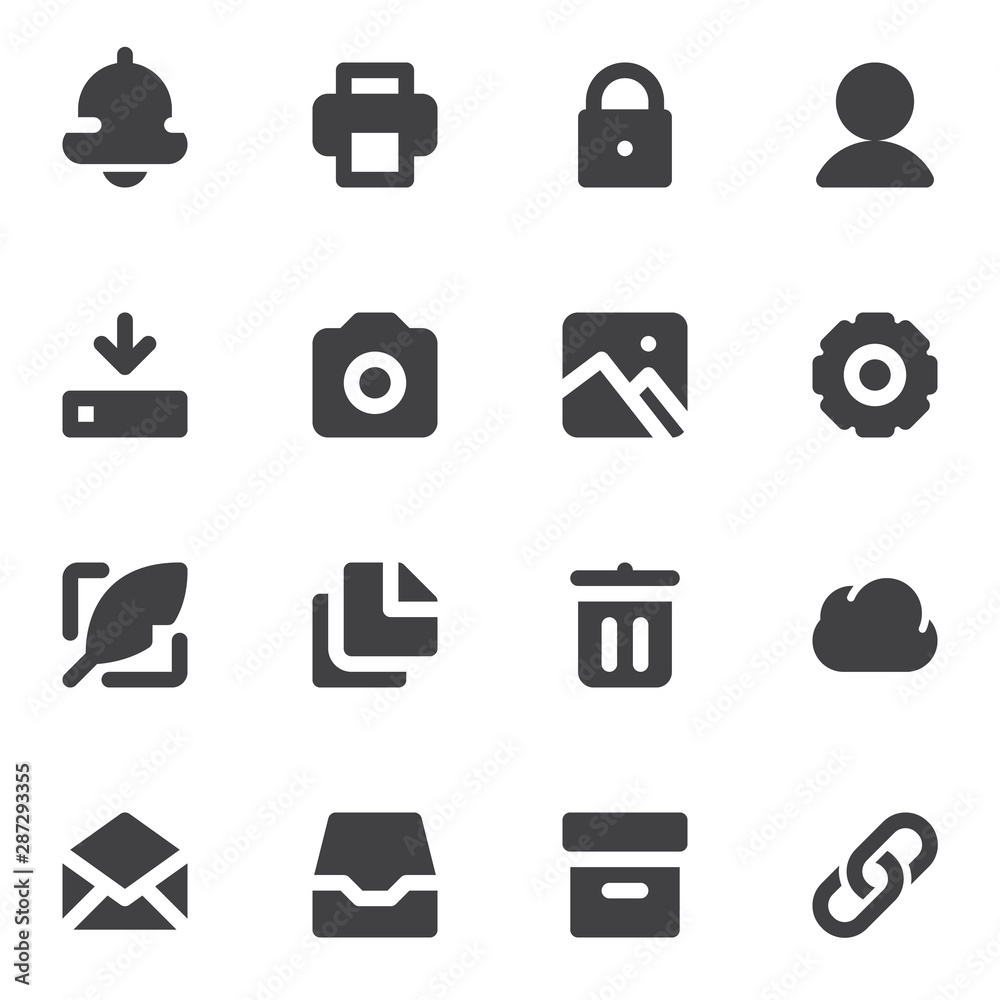 Standard Universal Minimal vector icons set, modern solid symbol ...