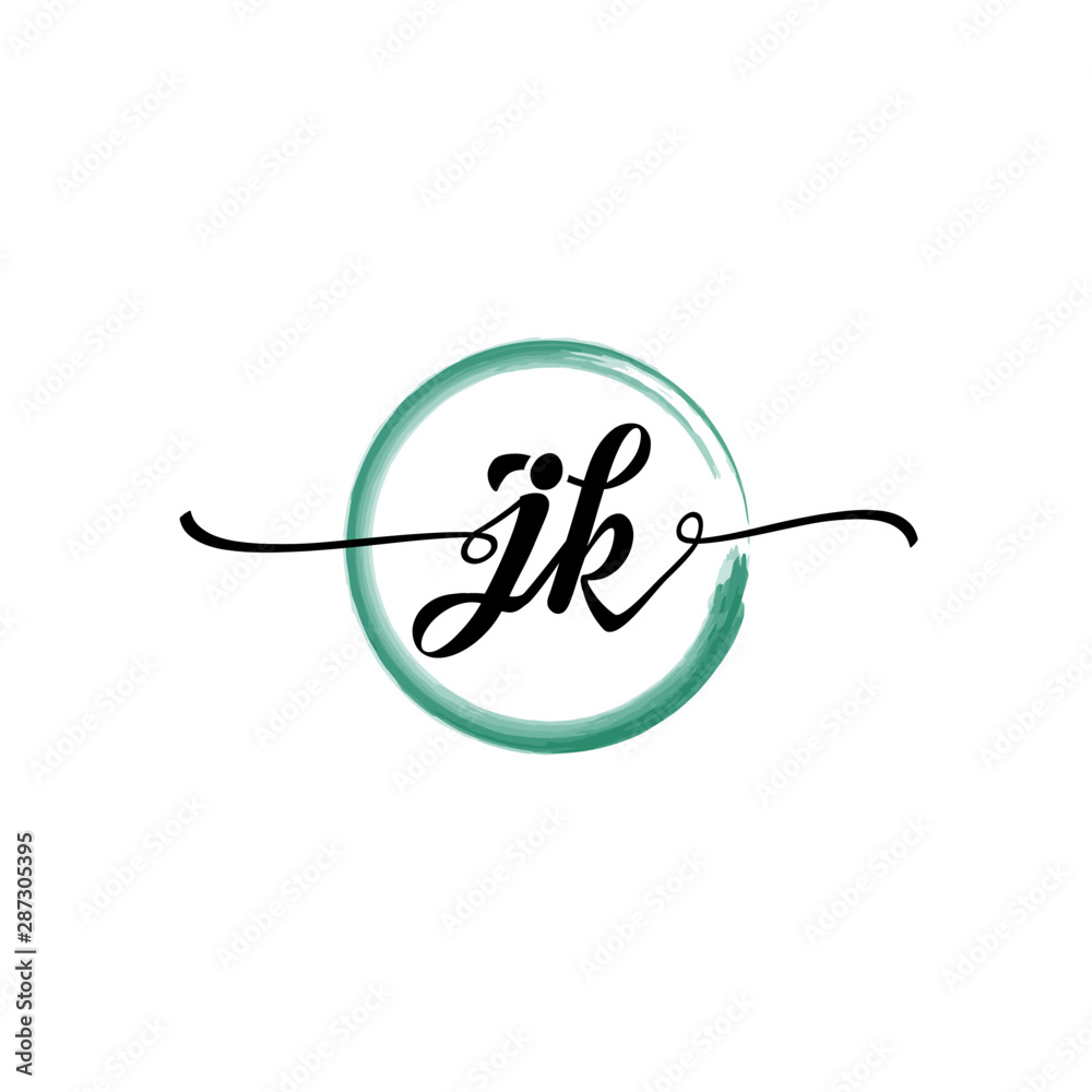JK initial handwriting logo template. round logo in watercolor color ...