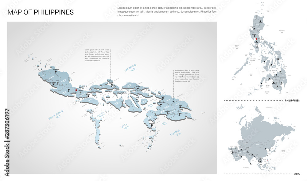Vector set of Philippines country. Isometric 3d map, Philippines map ...