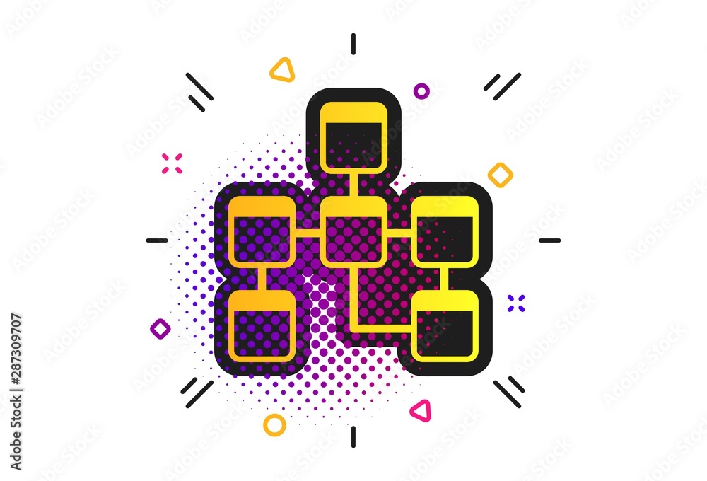 Database sign icon. Halftone dots pattern. Relational database schema ...
