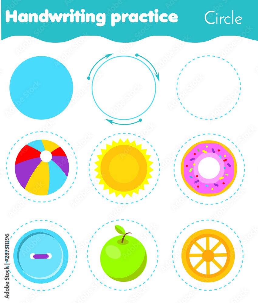 Circle form objects. Handwriting practice. geometric shapes for kids ...