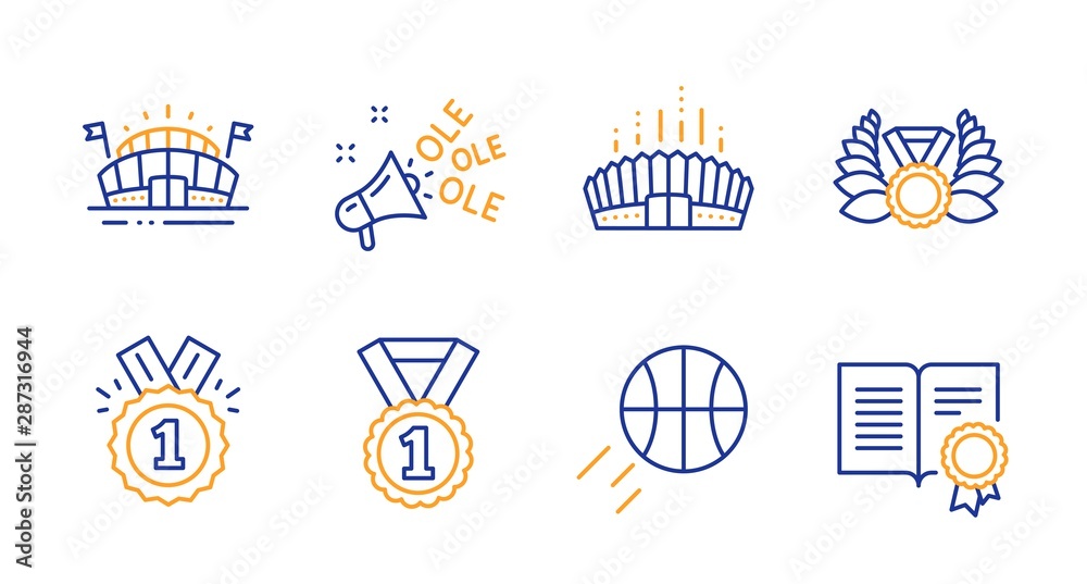 Basketball, Sports arena and Approved line icons set. Ole chant, Arena ...