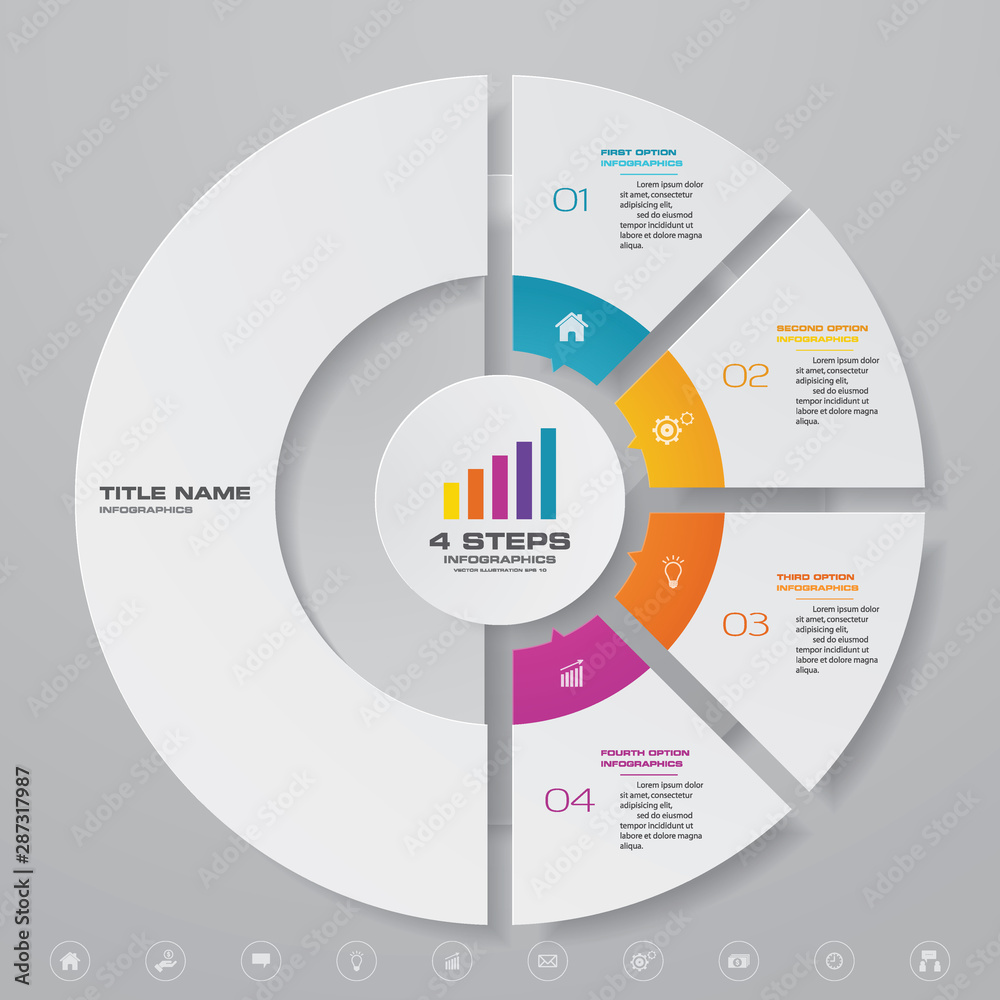 4 steps cycle chart infographics elements for data presentation. EPS 10 ...