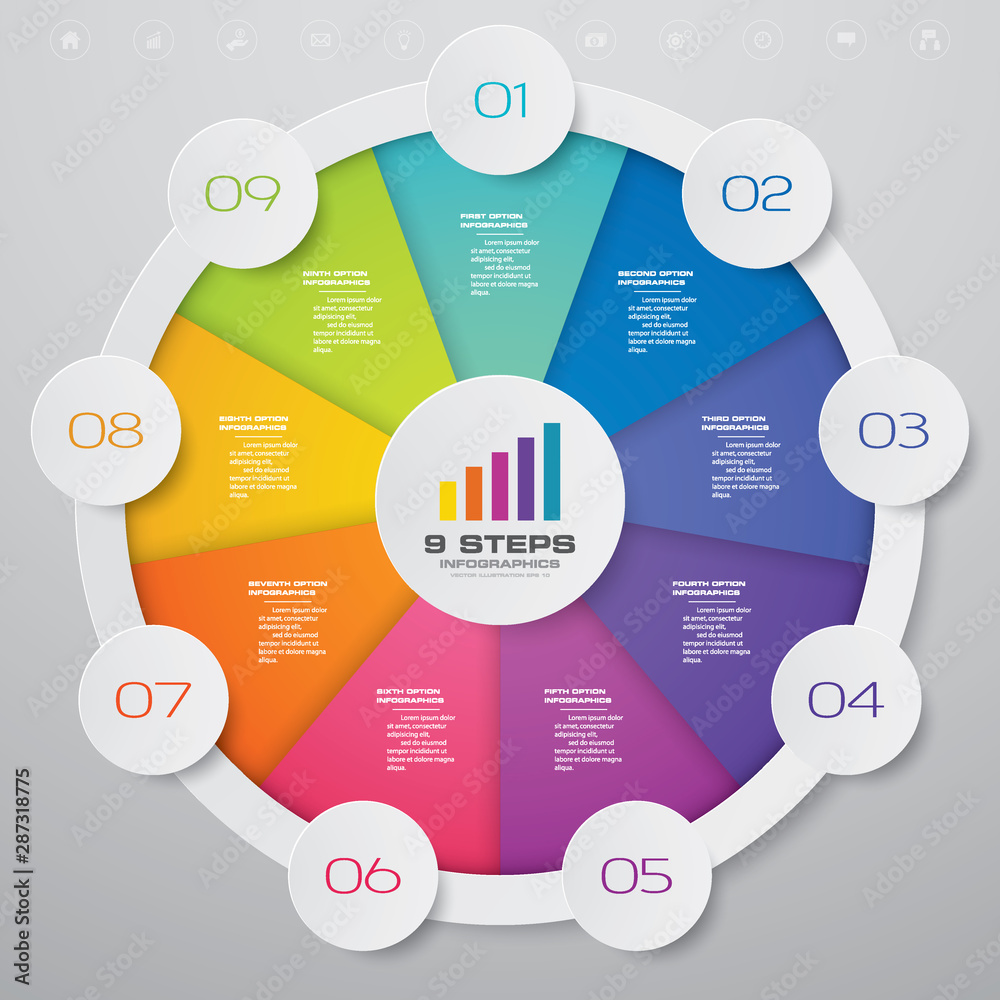 Poster 9 steps cycle chart infographics elements for data presentation ...