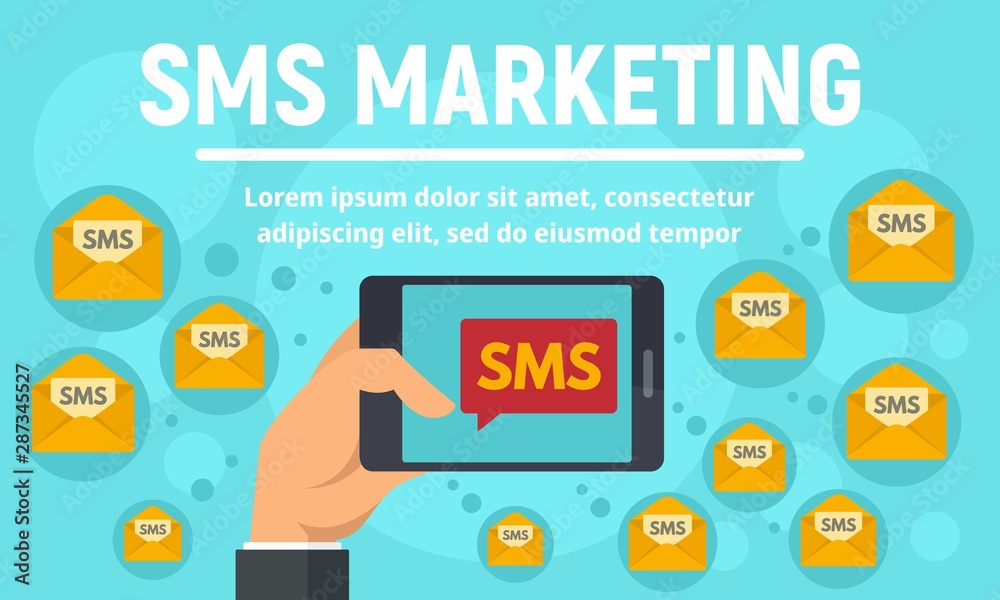 Sms marketing concept banner. Flat illustration of sms marketing vector ...