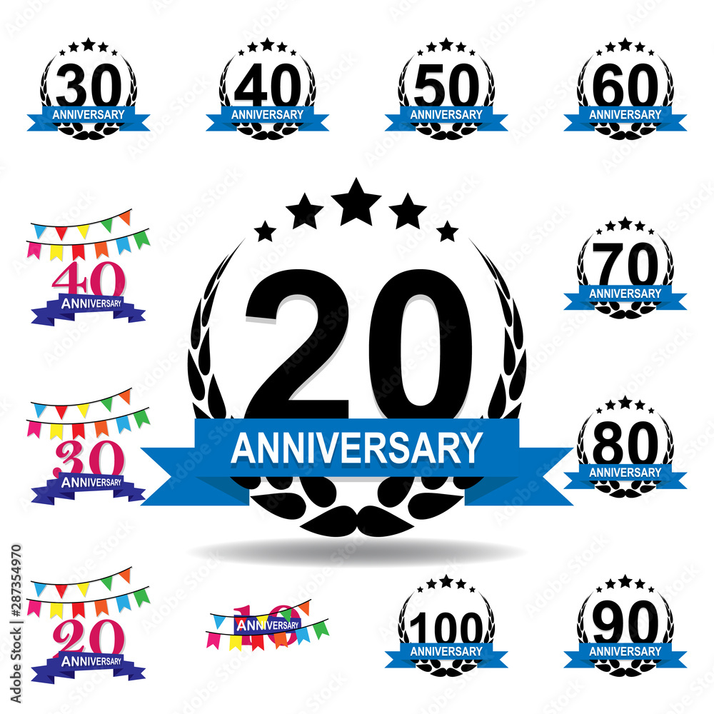 20 years multicolored icon . Set of anniversary illustration icons ...