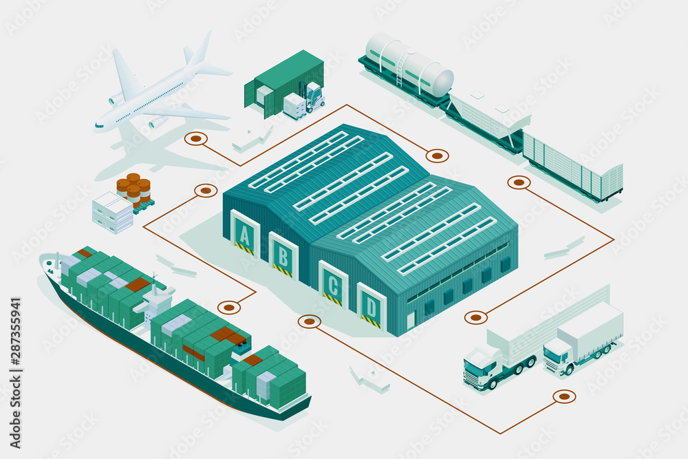 Web template banner Global logistics network. Isometric illustration of ...