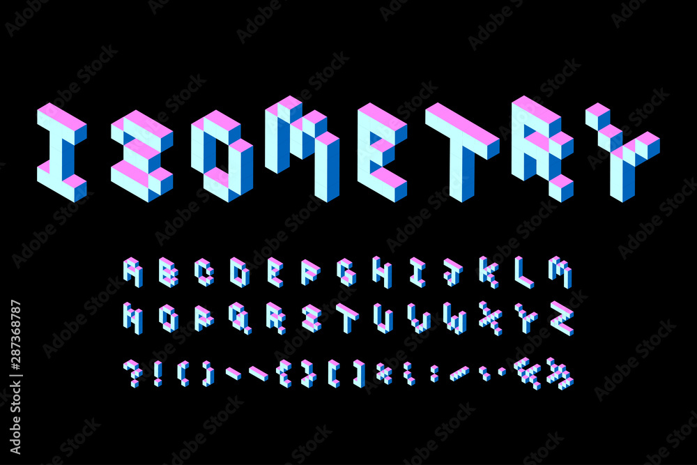 Vetor de Bright color font from cubes in isometry. Vector pink blue ...