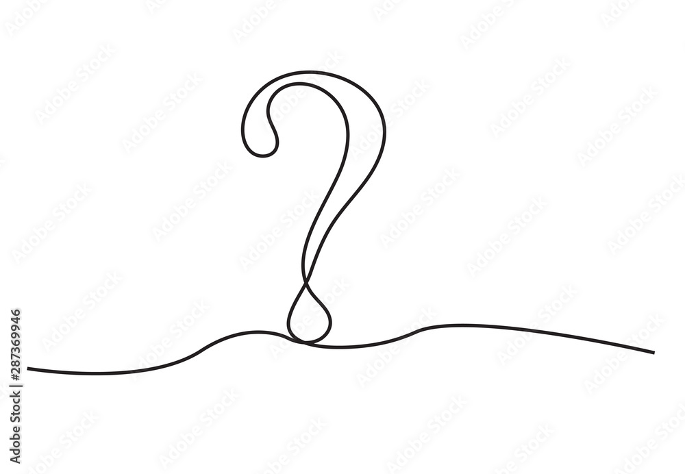 A question mark is drawn on a single black line on a white background ...