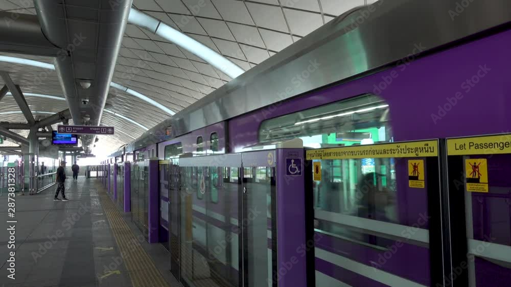Mass Rapid Transit System (MRT) Purple line Electric train is running ...
