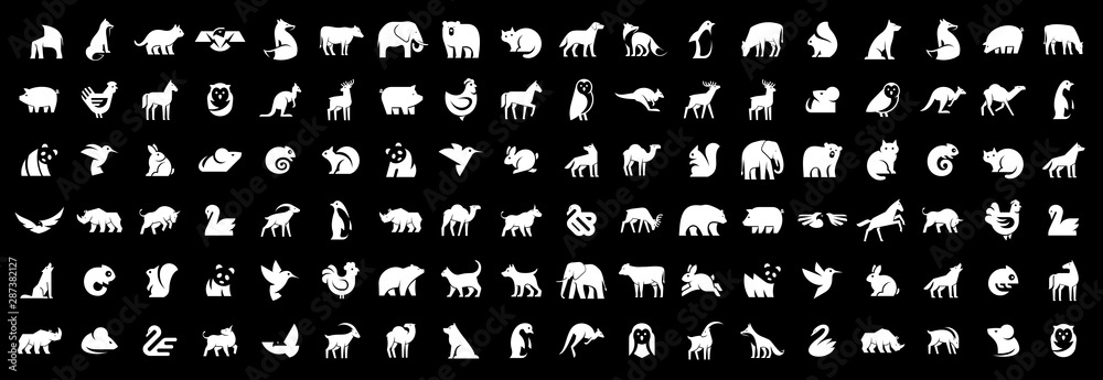 Animals logos collection. Animal logo set. Isolated on Black background ...