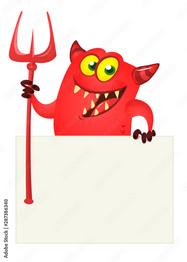 Satan keeps white blank sheet of paper. Devil and document. Red horned ...