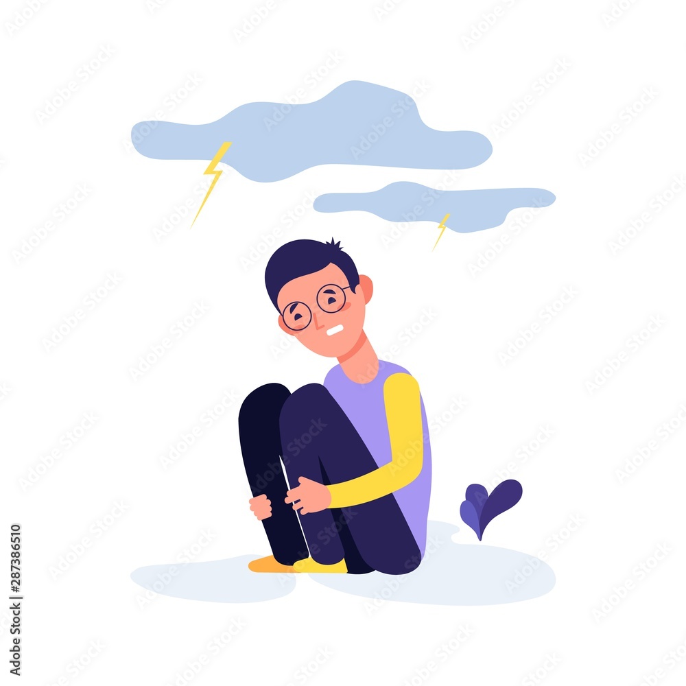 Depressed kid. Crying boy, tired sad child. Overworked child vector ...