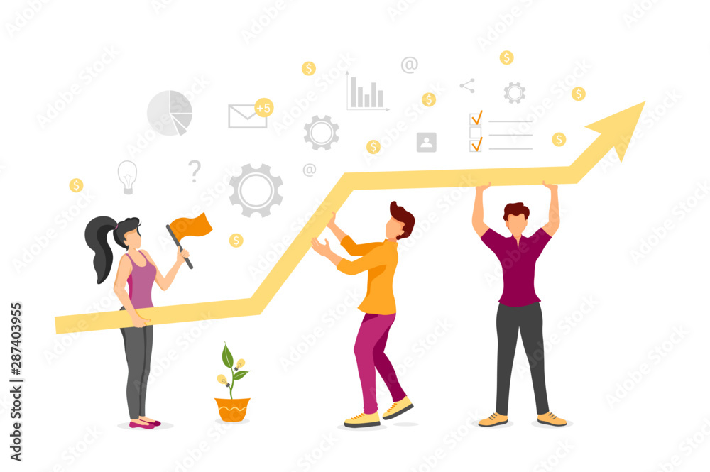 Vector illustration concept of data analysis, teamwork, statistics ...