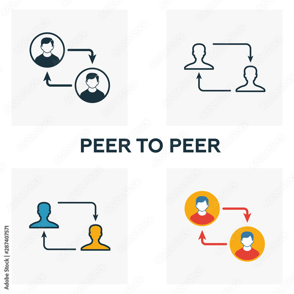 Peer To Peer icon set. Four elements in diferent styles from crypto ...