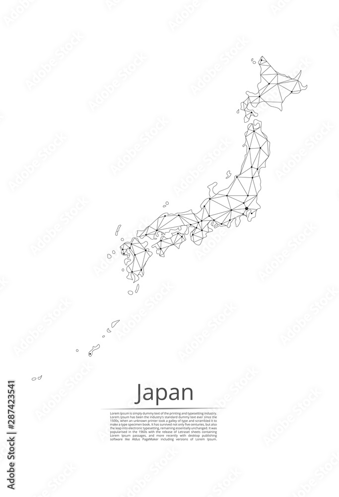 Japan communication network map. Vector low poly image of a global map ...