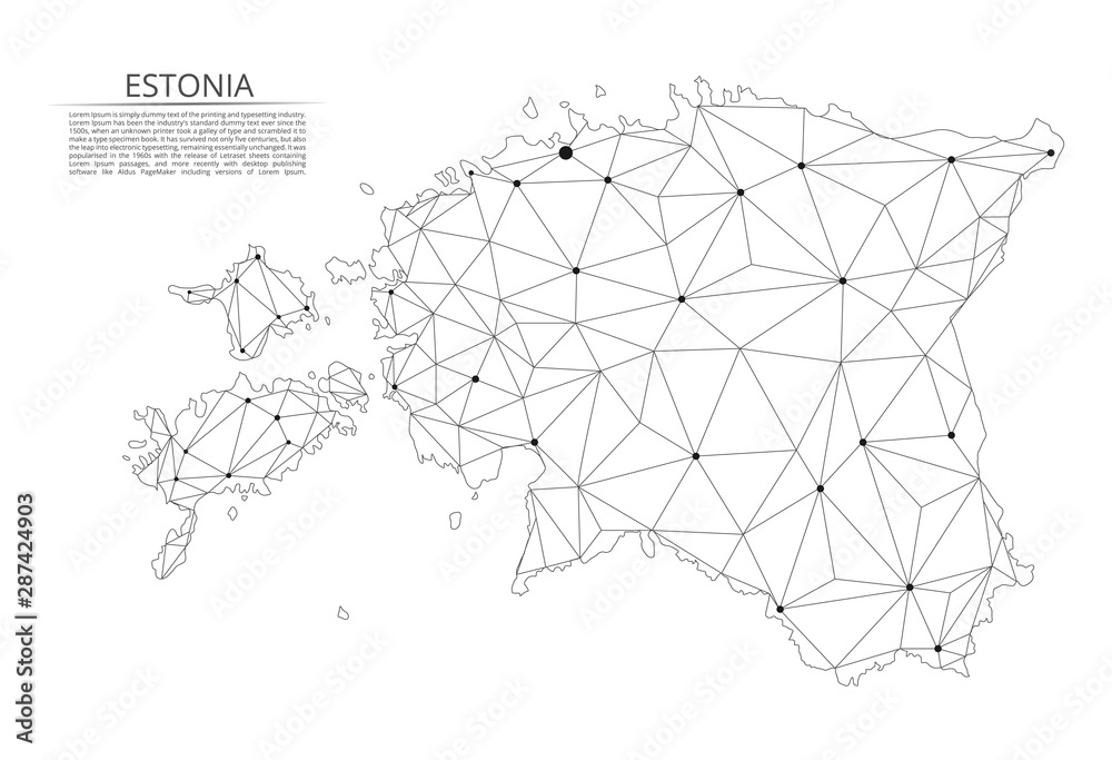 Estonia communication network map. Vector low poly image of a global ...