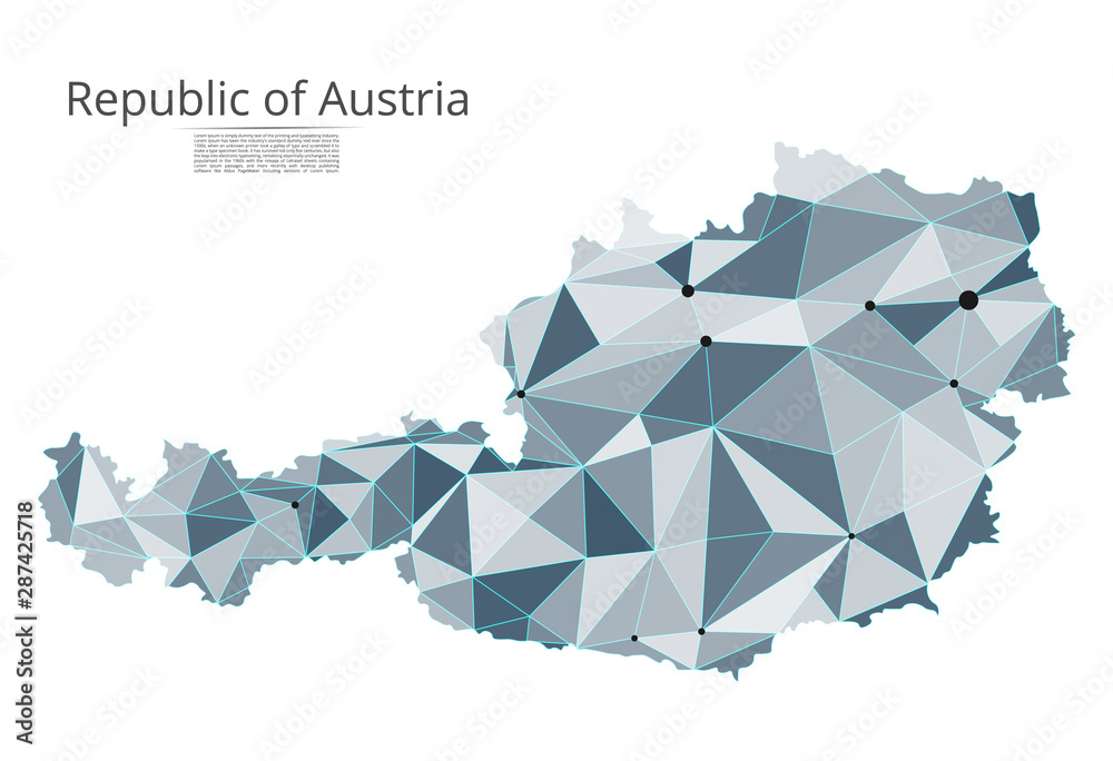 The map of the network of the Austria. Vector low-poly image of a ...