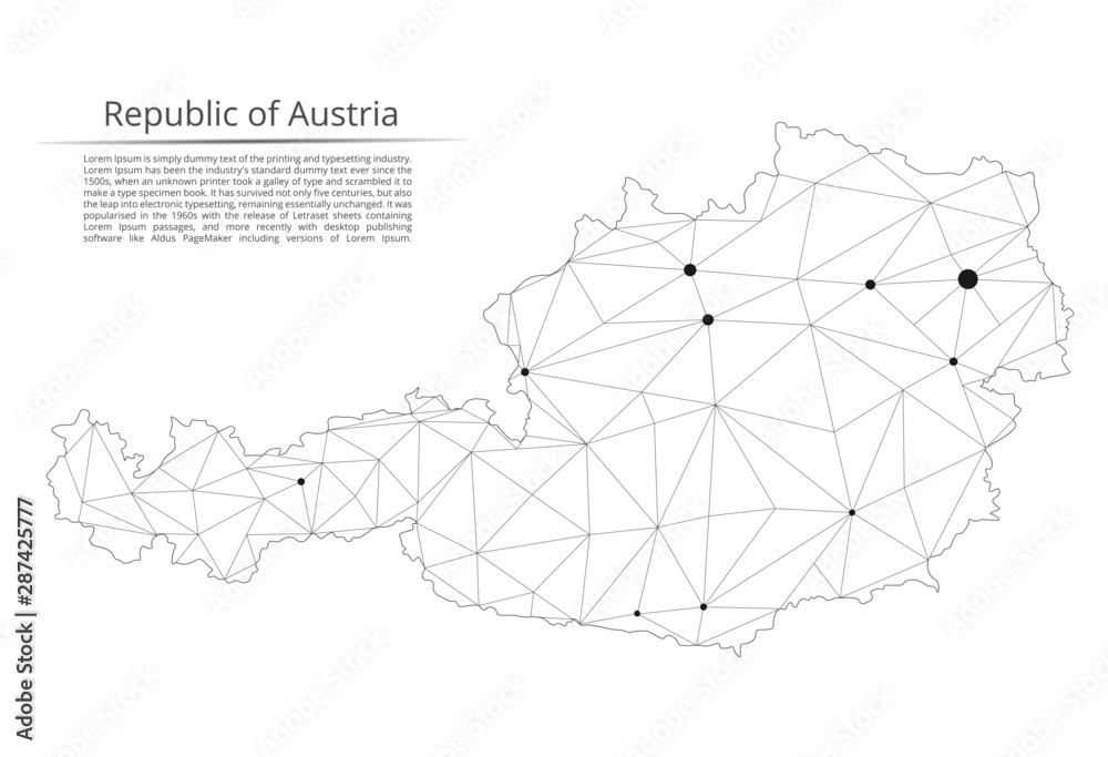 The map of the network of the Austria. Vector low-poly image of a ...