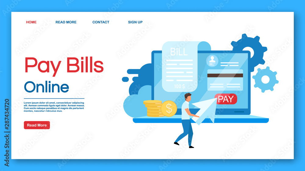 Pay bills online landing page vector template. Credit card transaction ...