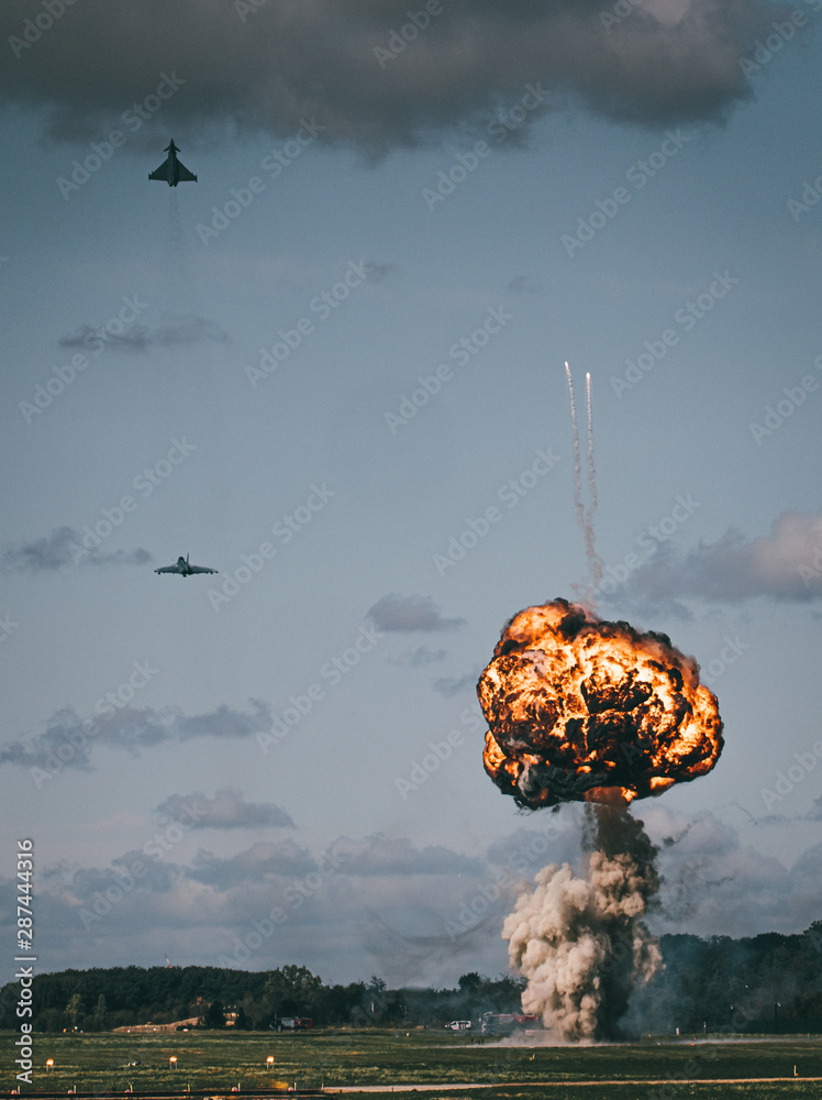 Eurofighter Typhoon Jet with bomb explosion Stock Photo | Adobe Stock
