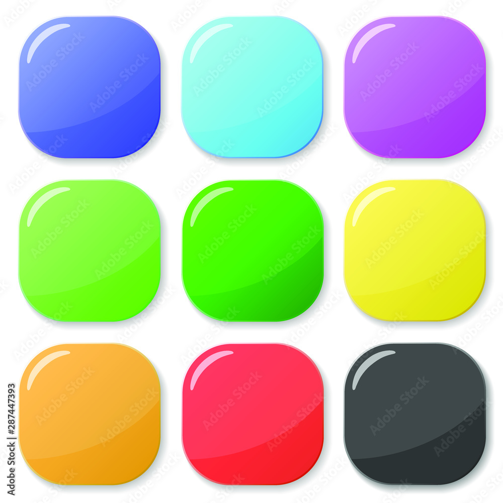 9 colorful squared buttons with rounded edges. Elements for games and ...