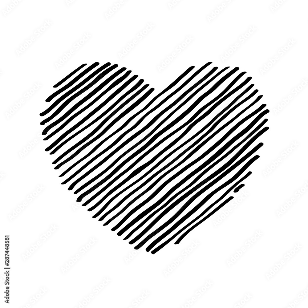 Scribble diagonal hatching Black heart, symbol love for Valentines Day ...