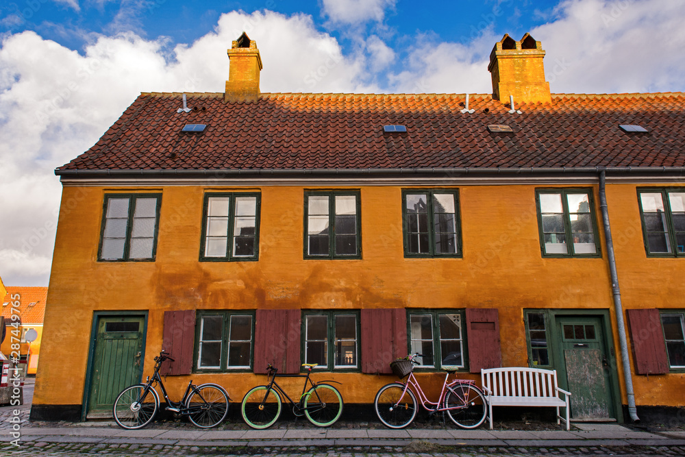 Nyboder District in Copenhagen. Historic row of houses that used to be ...