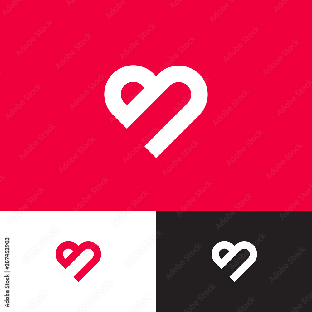 Heart logo. Letter B monogram, like heart. Original symbol on different ...