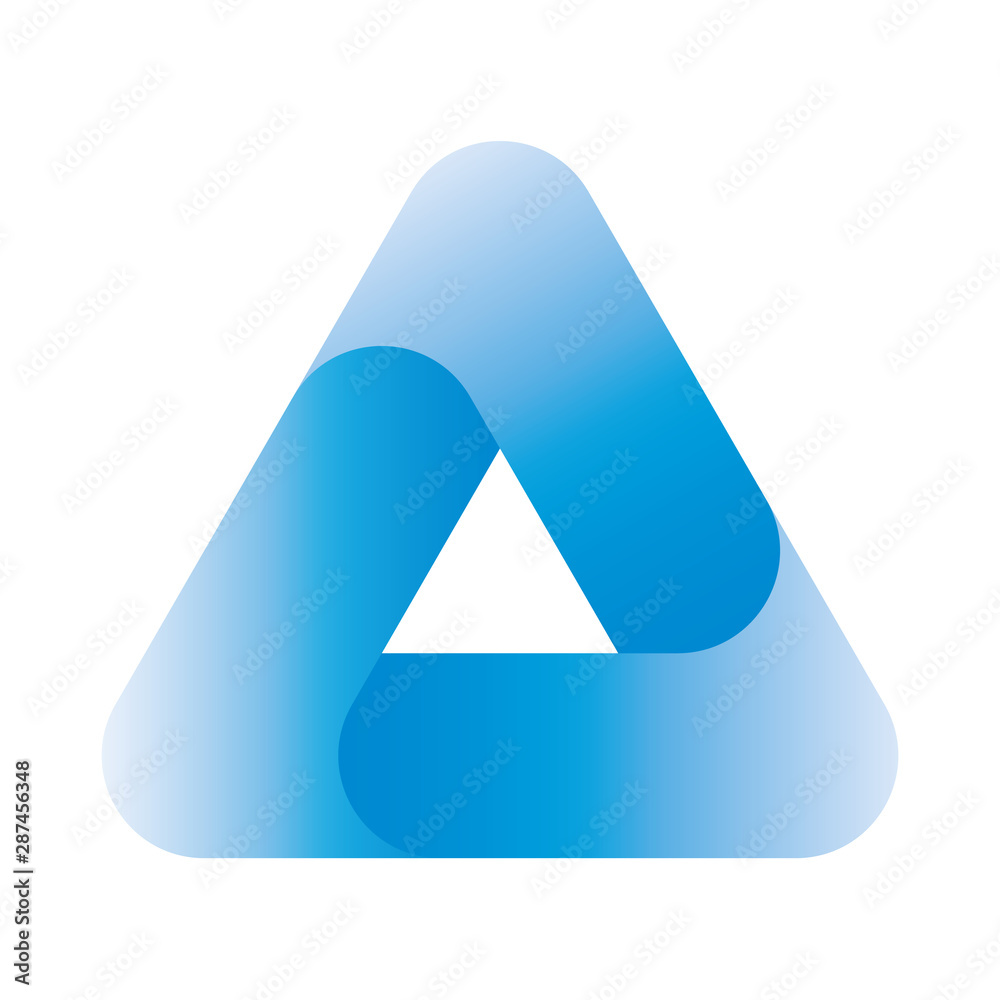 Triangle vector icon with three overlapping sides and rounded corners ...