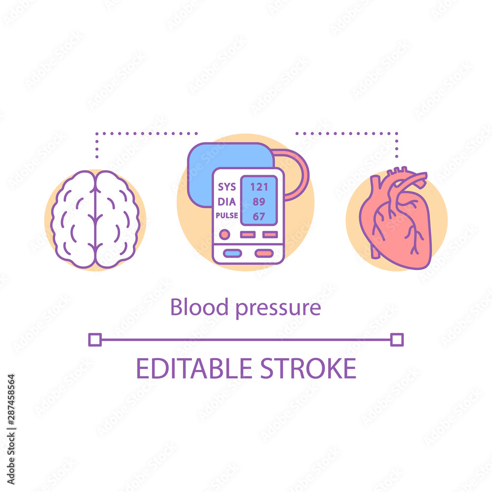 Blood pressure measuring concept icon. Brain, heart functioning ...
