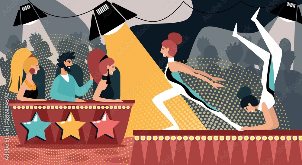 Talent Show Vector Illustration. Cartoon Girls Gymnast Acrobatic ...