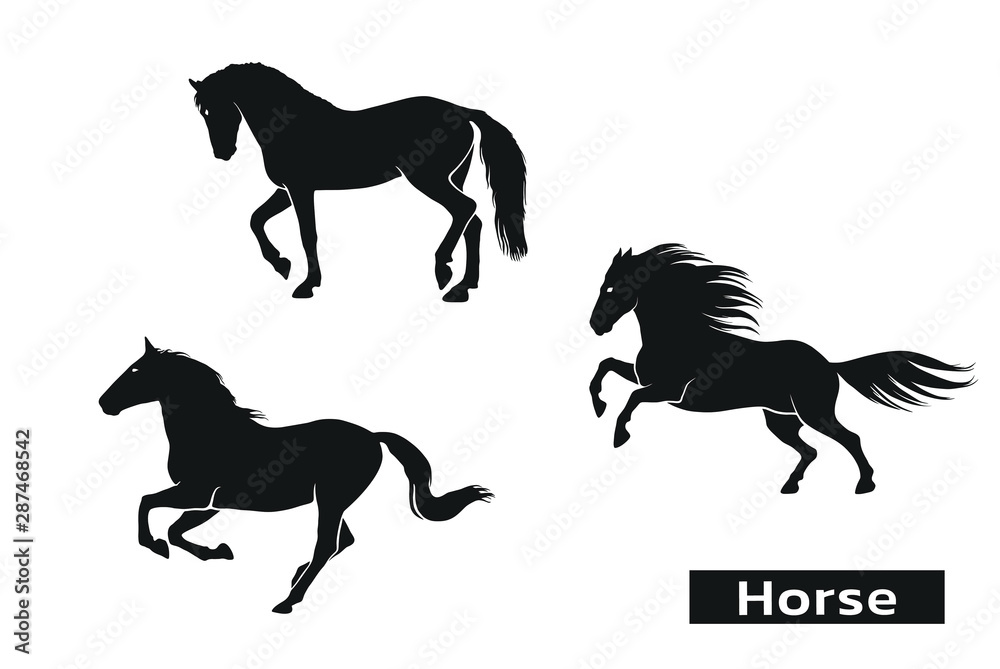 horse icon set. stallion logo symbols. isolated vector silhouette image ...