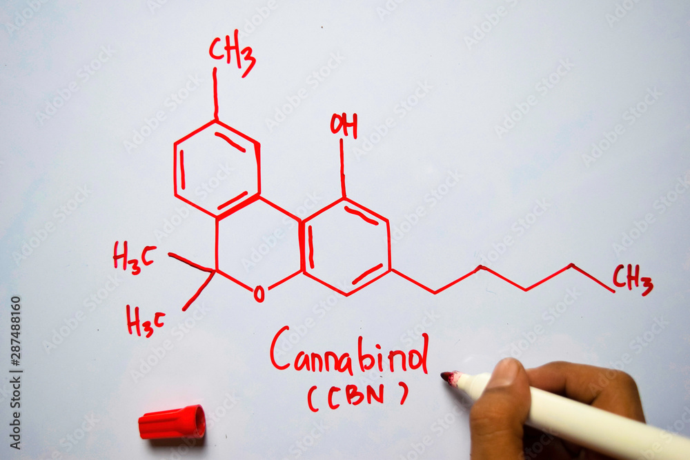 Cannabinol (CBN) molecule written on the white board. Structural ...