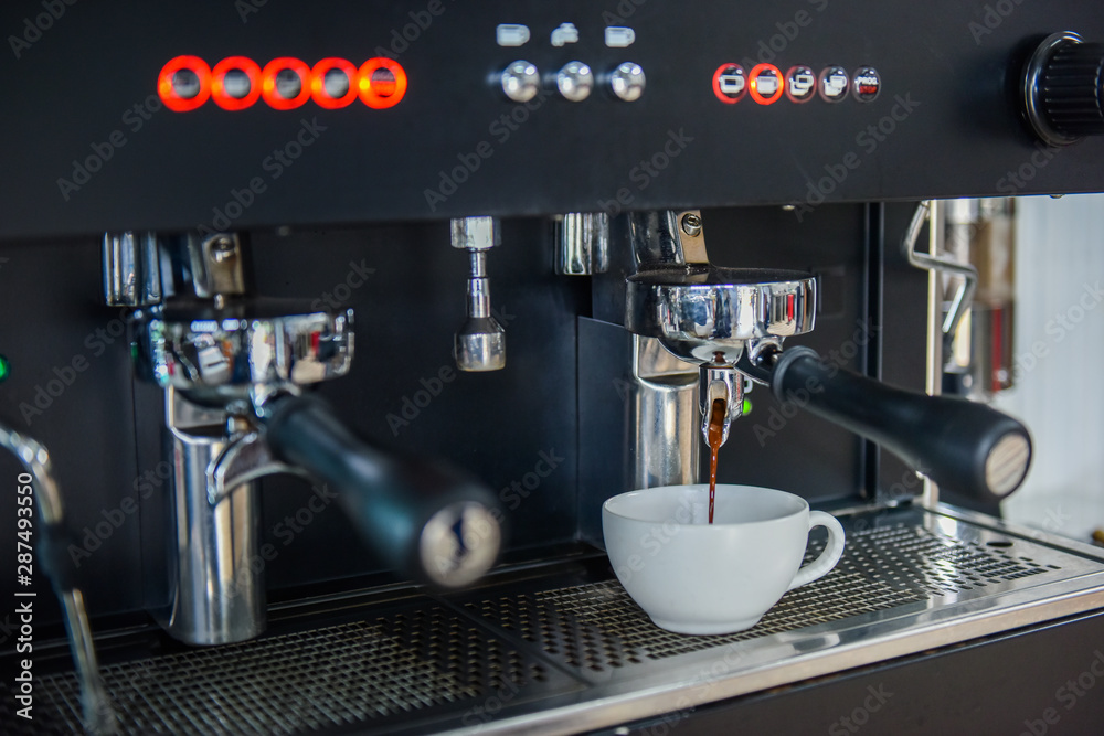 Espresso pouring from coffee machine, Coffee on espresso machine ...