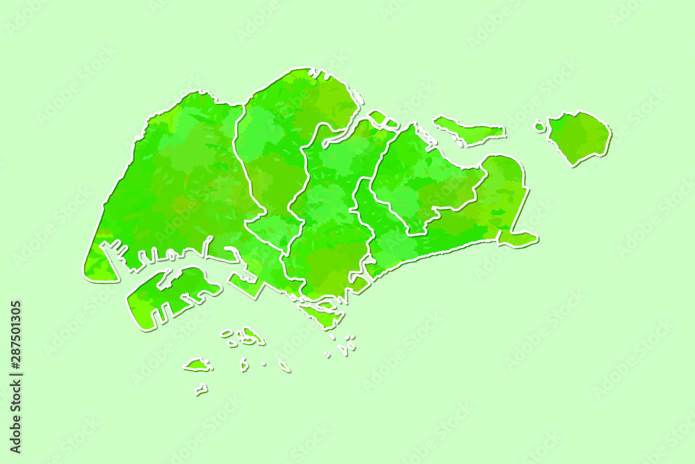Singapore watercolor map vector illustration of green color with border ...