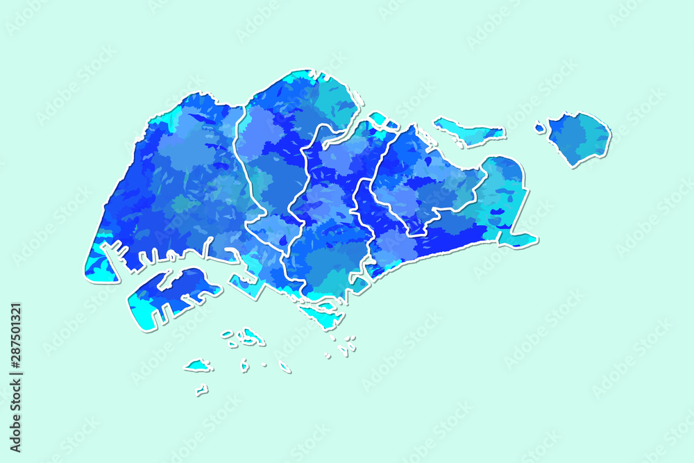 Singapore watercolor map vector illustration of blue color with border ...