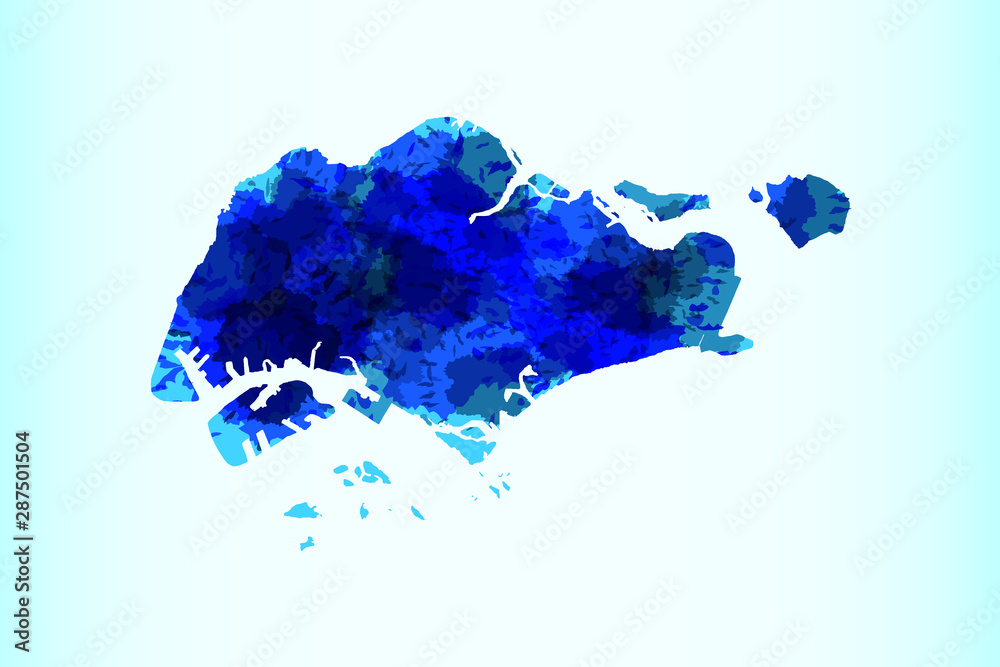 Singapore watercolor map vector illustration of blue color on light ...