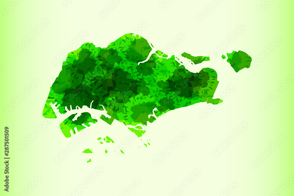 Singapore watercolor map vector illustration of green color on light ...