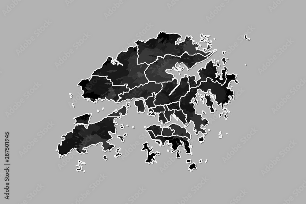 Hong Kong watercolor map vector illustration of black color with border ...