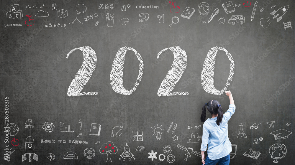 2020 Happy new year school class academic calendar with student kid's ...