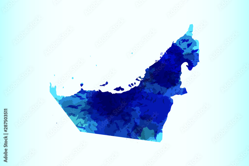 UAE watercolor map vector illustration of blue color on light ...