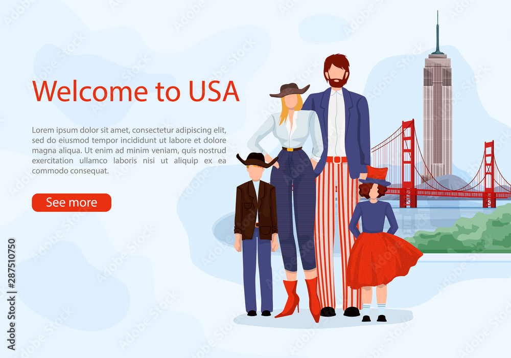 Stylish American Family. Advertising Card USA. Stock Vector | Adobe Stock