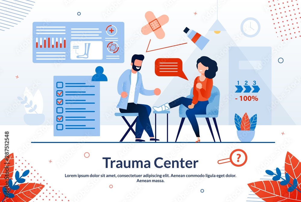 Informative Poster Trauma Center Lettering Flat. Banner Diagnosis ...
