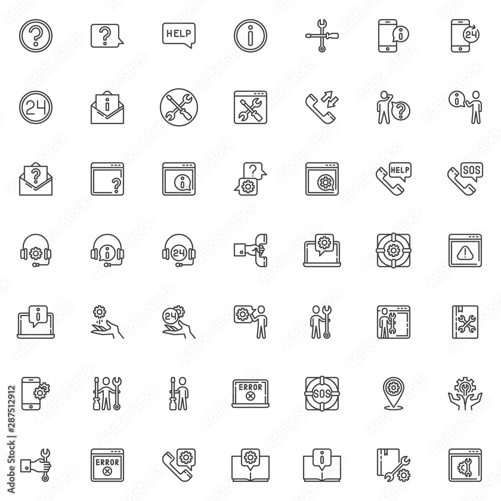 Technical support line icons set. Customer service linear style symbols ...